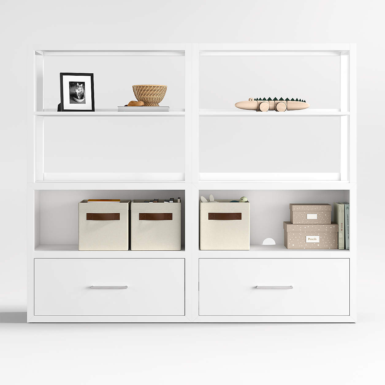 Ever Simple Set of 2 Modular White Wood Kids Drawer Bookcases with ...