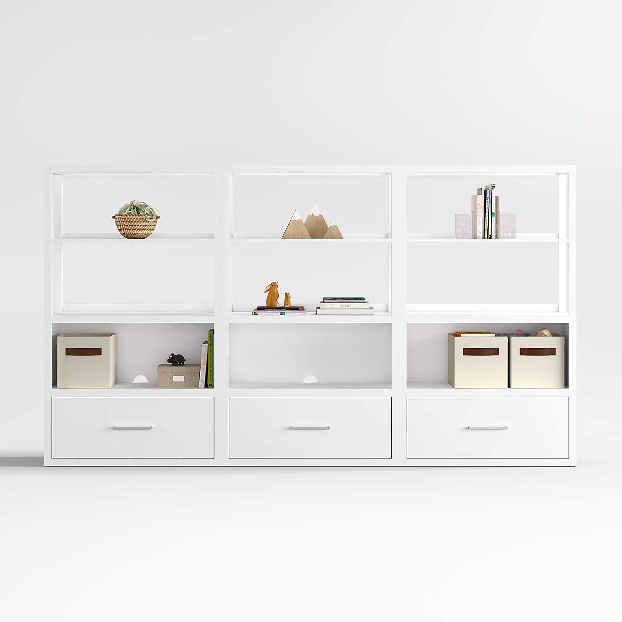 Ever Simple Set of 3 Modular White Wood Kids Drawer Bookcases with ...