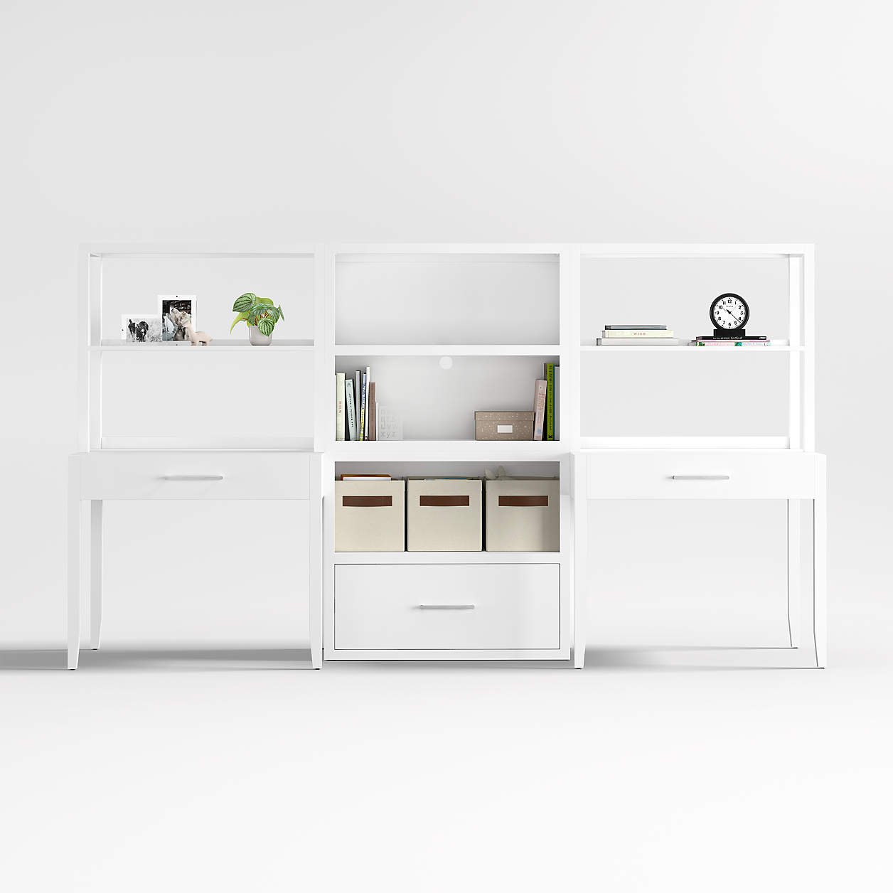 Ever Simple Set of 2 Modular White Wood Kids Desks with Drawer Bookcase ...