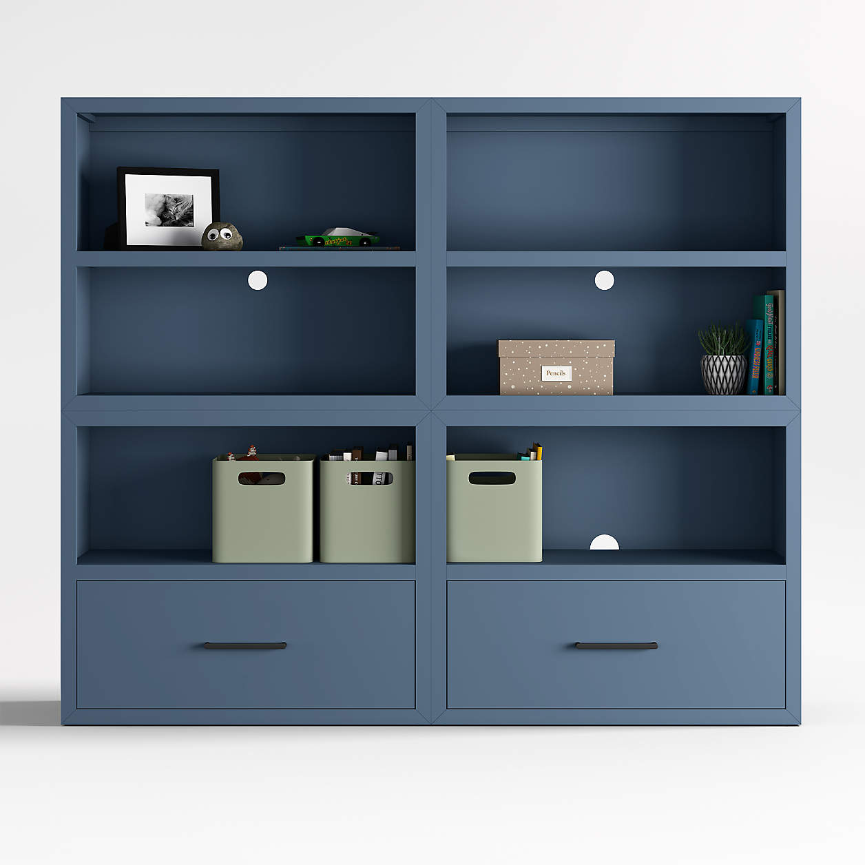 Ever Simple Set of 2 Modular Slate Blue Wood Kids Open Bookcases with ...