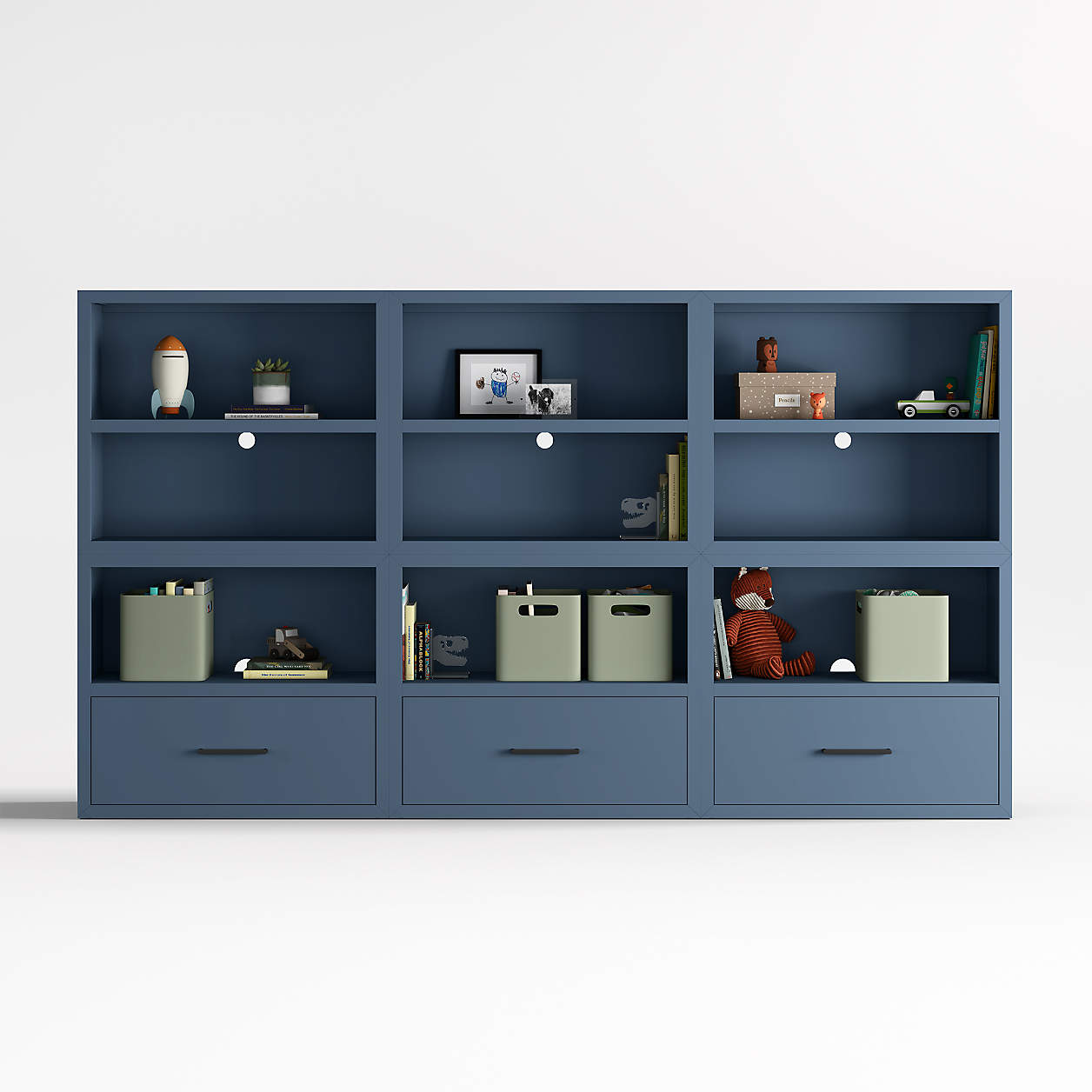Ever Simple Set of 3 Modular Slate Blue Wood Kids Open Bookcases with ...