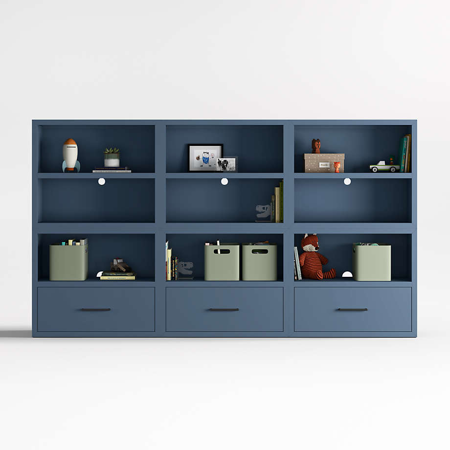 Ever Simple Set of 3 Modular Slate Blue Wood Kids Open Bookcases with ...