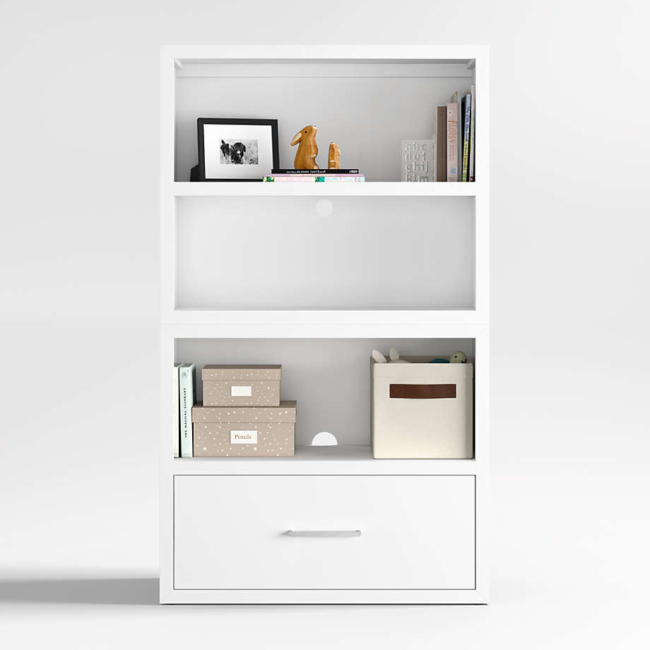 Ever Simple Modular White Wood Kids Open Bookcase with Drawer + Reviews ...