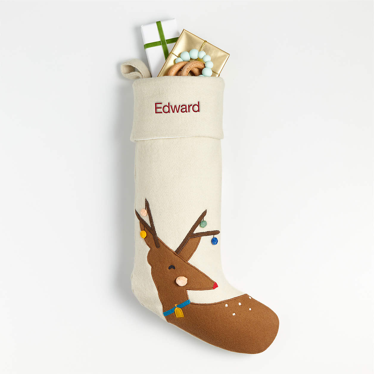 Ivory Felt Reindeer Personalized Kids Christmas Stocking + Reviews ...