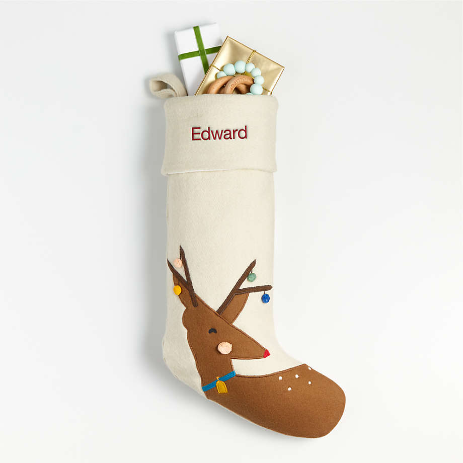 Ivory Felt Reindeer Kids Christmas Stocking | Crate & Kids