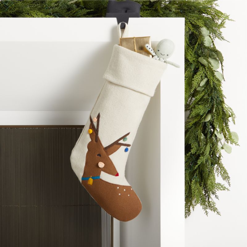 Ivory Felt Reindeer Kids Christmas Stocking | Crate & Kids