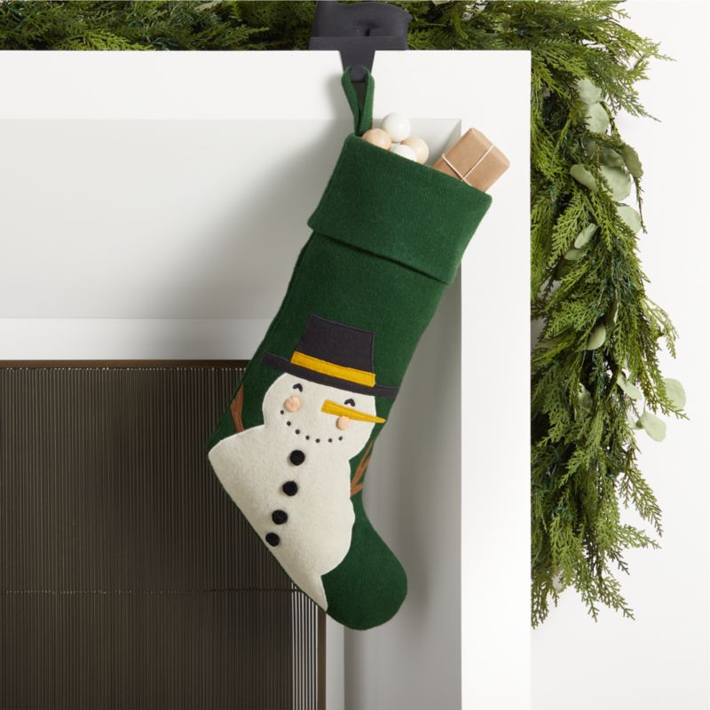 Green Felt Snowman Kids Christmas Stocking | Crate & Kids
