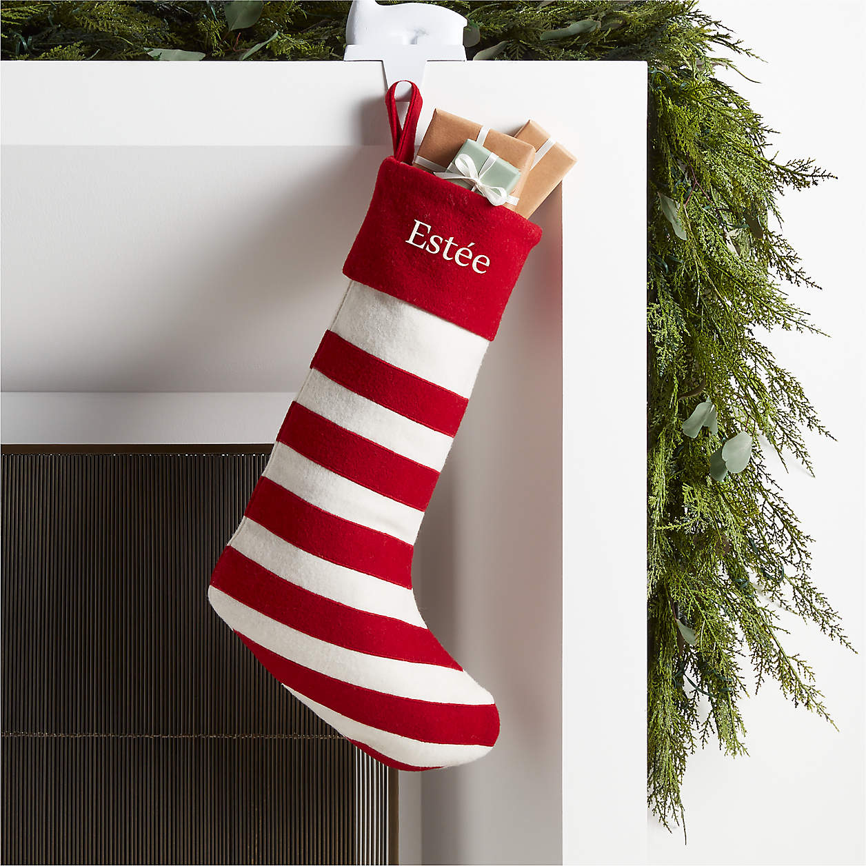 Red Felted Wool Stripe Christmas Stocking + Reviews | Crate & Barrel