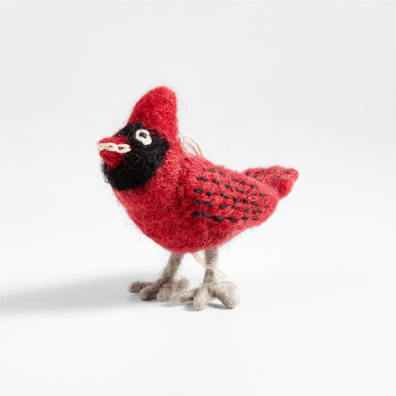 Felted Wool Cardinal Christmas Ornament | Crate & Barrel