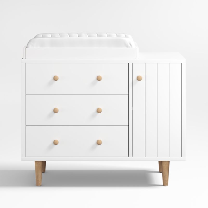 Finn Narrow White Wood 3-Drawer Kids Dresser with Door and White ...