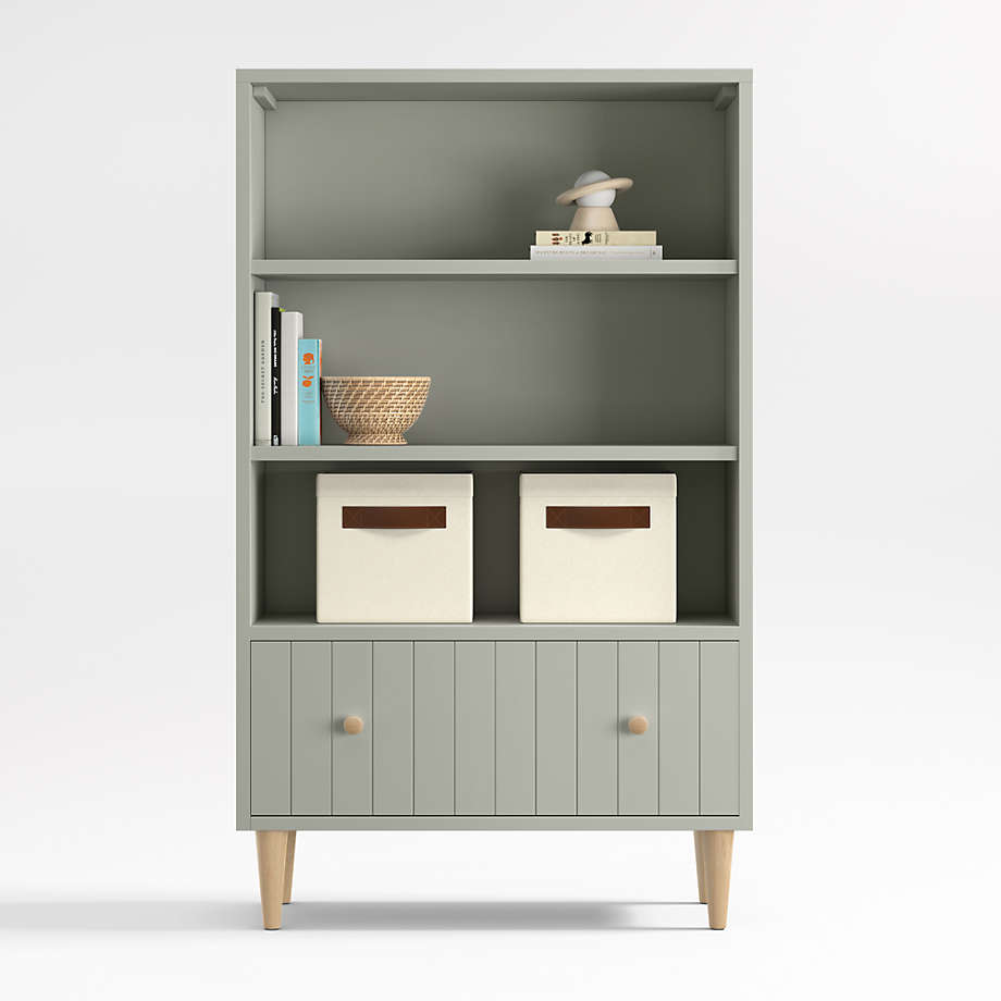 Finn Tall Sage Green Wood 3-Shelf Kids Bookcase with Drawer | Crate ...