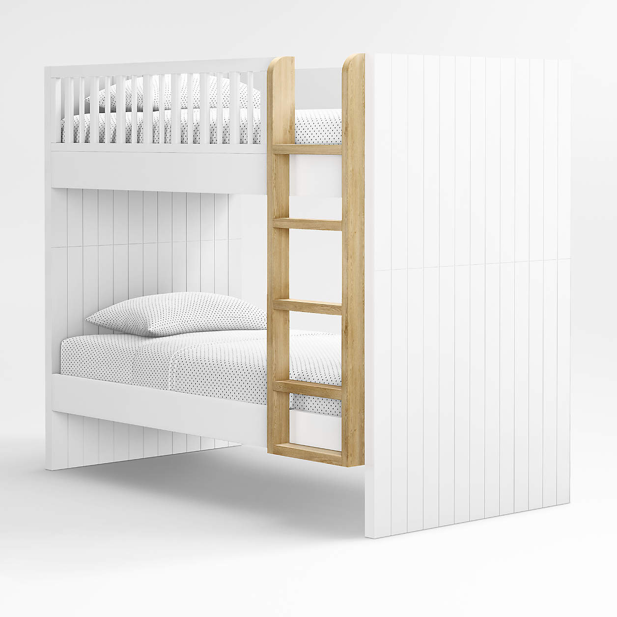 Finn White Wood Kids Bunk Bed with Oak Wood Ladder + Reviews | Crate & Kids