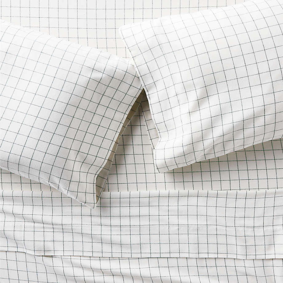 Organic Cotton Flannel Spruce Green Full Windowpane Bed Sheet Set ...