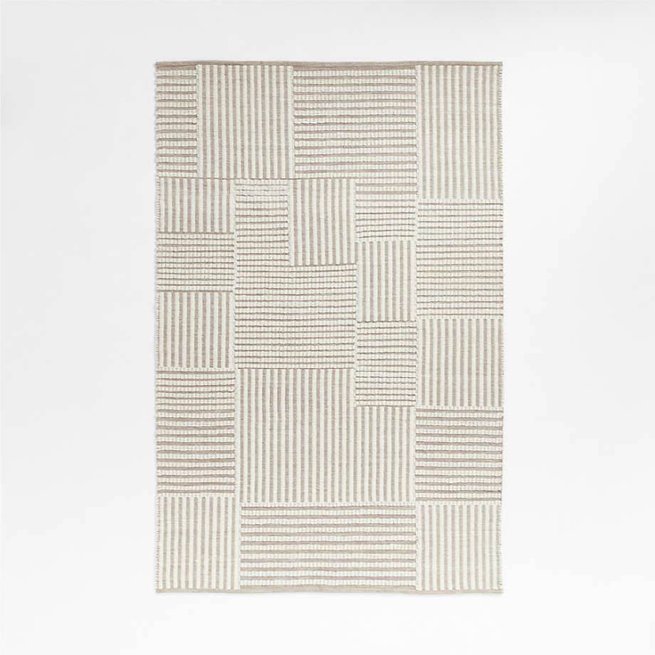Flatweave Grid Wool and Cotton Dark Beige Kids Area Rug 5x8 | Crate & Kids