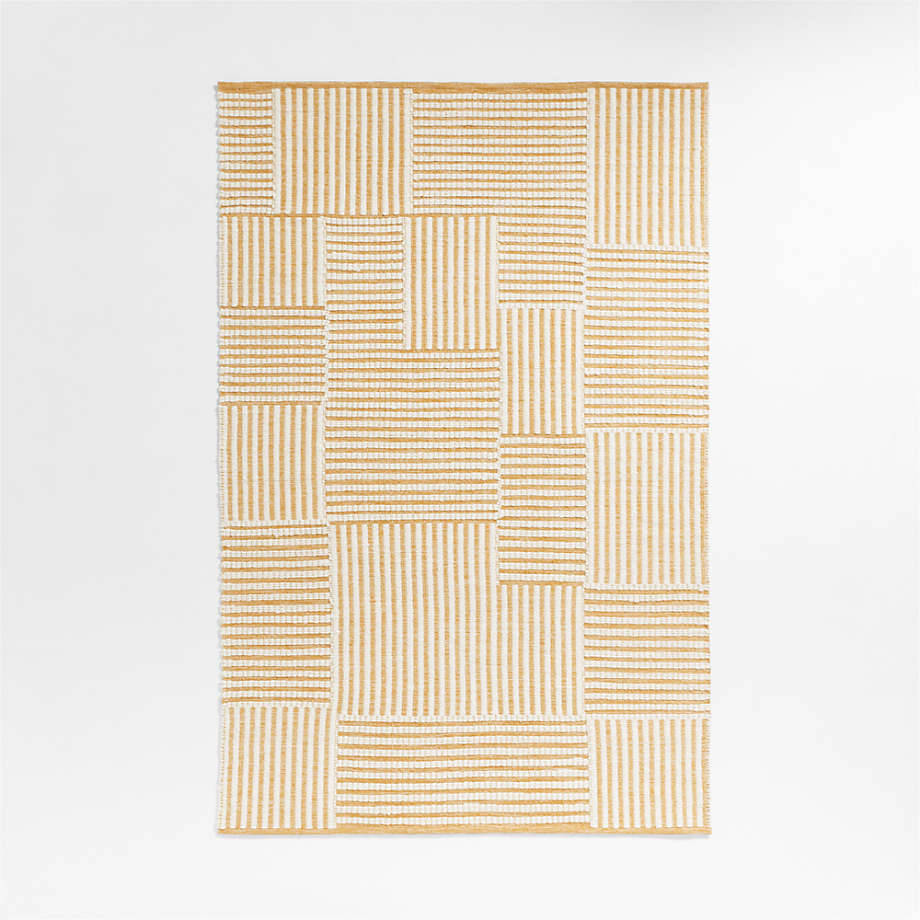 Flatweave Grid Wool and Cotton Yellow Kids Area Rug 8x10 | Crate & Kids