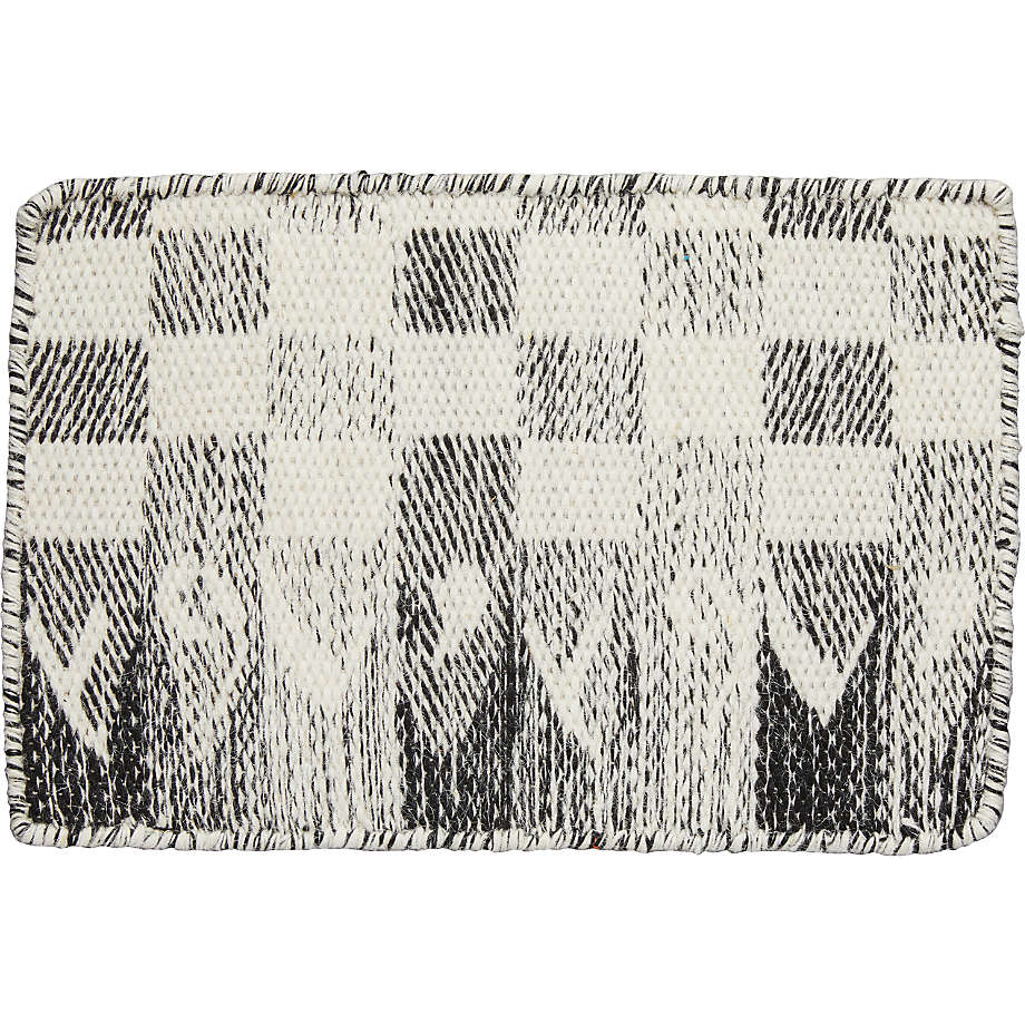 Flatweave Wool Checkerboard Charcoal Area Rug Swatch | Crate & Kids