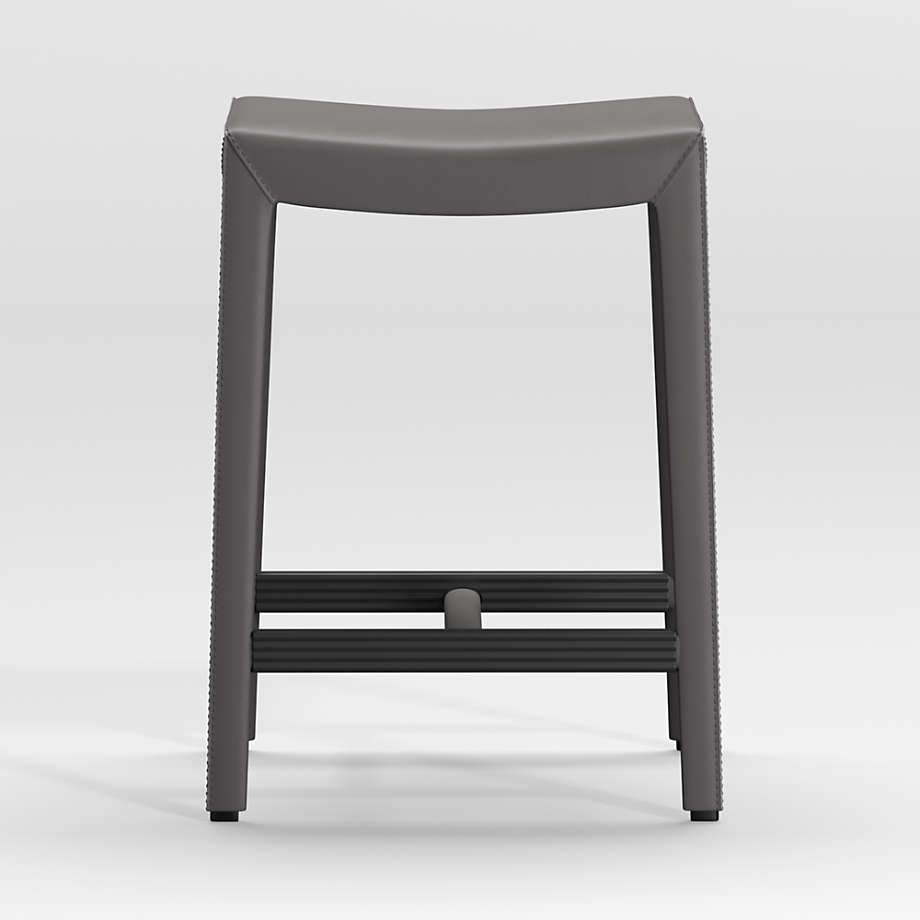 Folio Dark Grey Top-Grain Leather Backless Counter Stool + Reviews ...