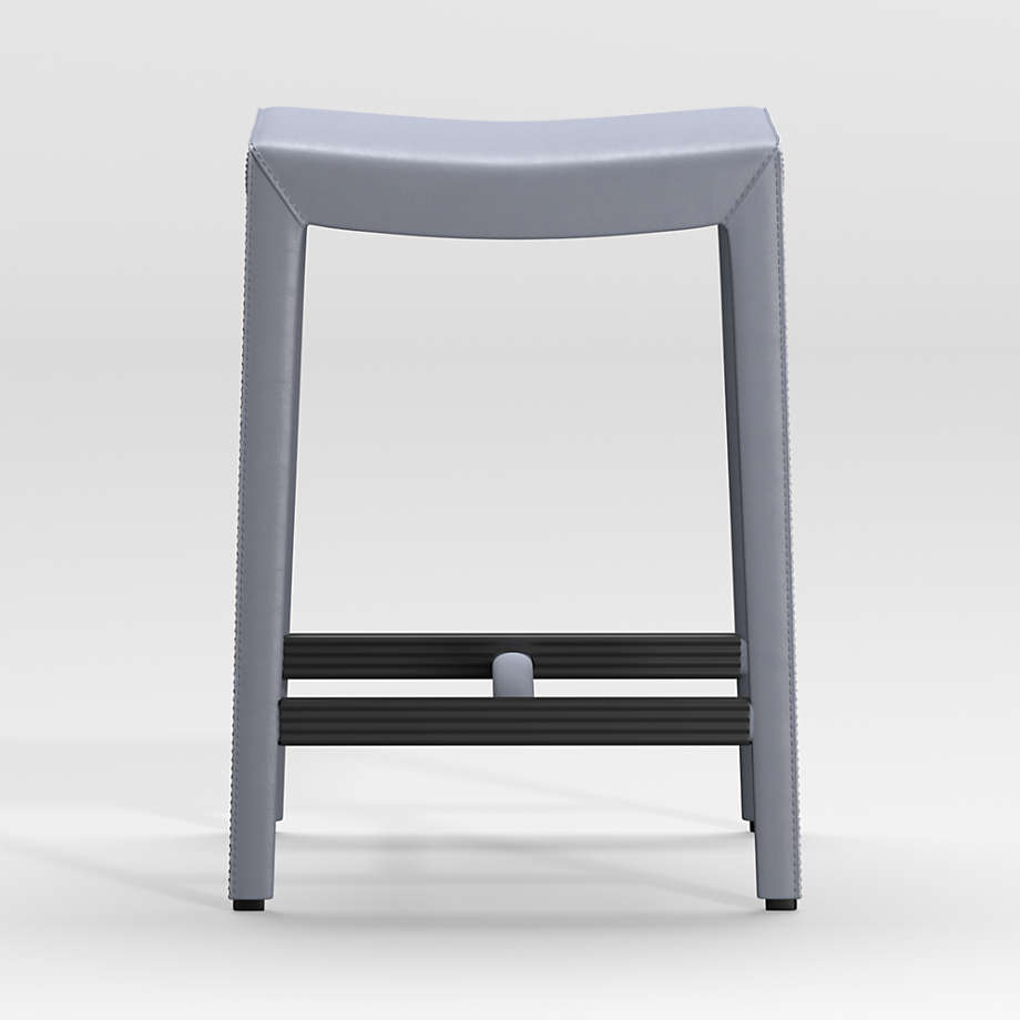 Folio Slate Blue Top-Grain Leather Backless Counter Stool + Reviews ...