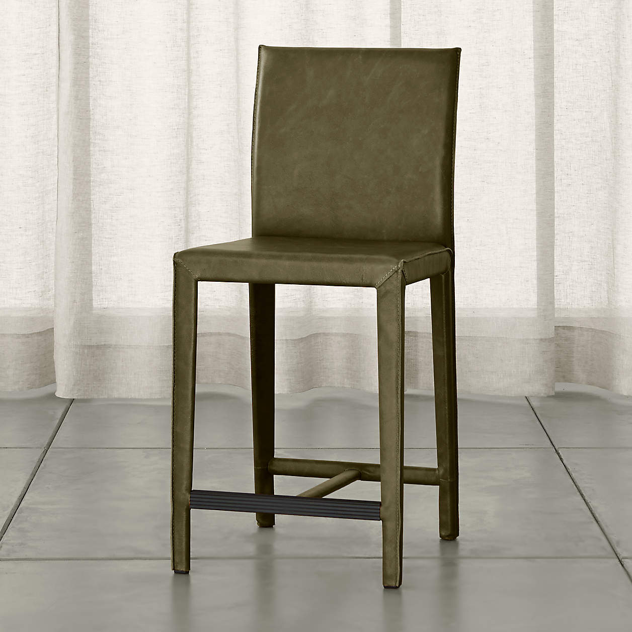 Folio Olive Green Top-Grain Leather Counter Stool + Reviews | Crate ...