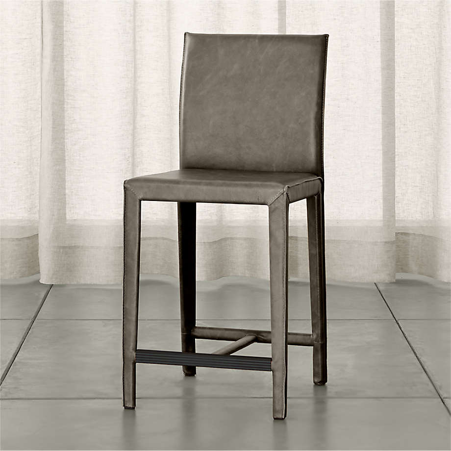 Folio Stone Grey Top-Grain Leather Counter Stool + Reviews | Crate & Barrel