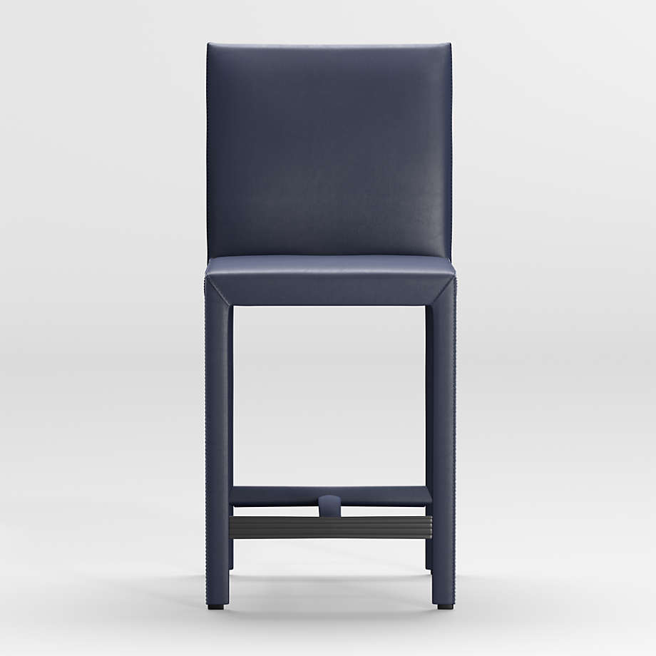 Folio Deep Blue Top-Grain Leather Bar Stools | Crate & Barrel