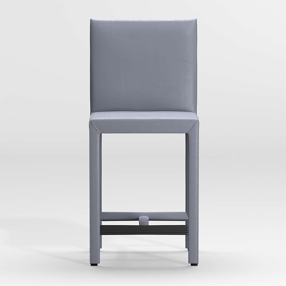 Folio Slate Blue Top-Grain Leather Counter Stool + Reviews | Crate & Barrel