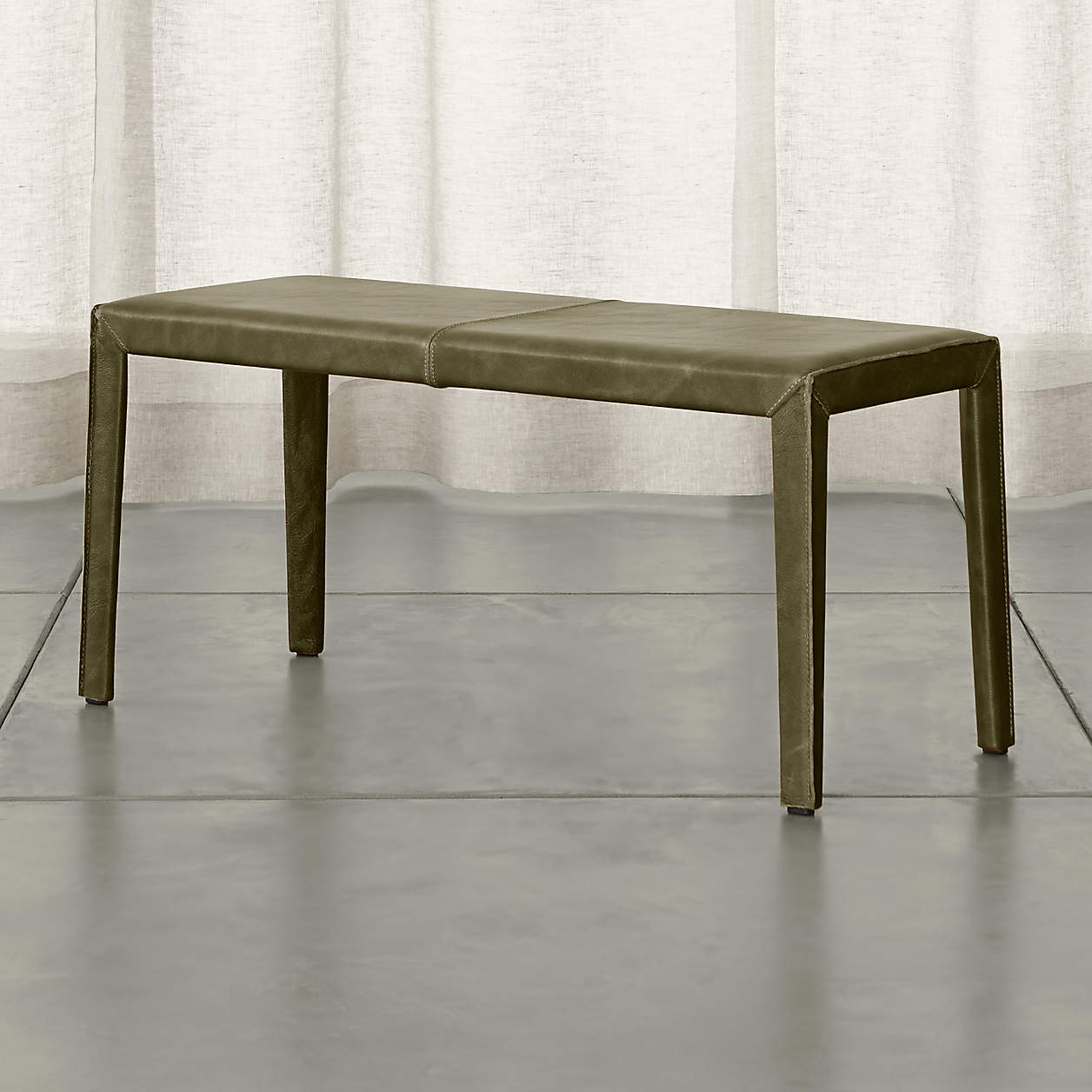 Folio Olive Green Top-Grain Leather 40" Bench | Crate & Barrel