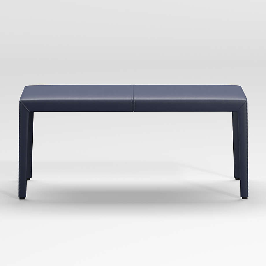 Folio Deep Blue Top-Grain Leather 40" Bench | Crate & Barrel