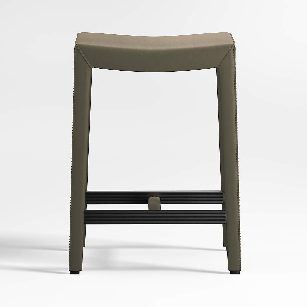 Folio Olive Green Top-Grain Leather Backless Counter Stool + Reviews ...