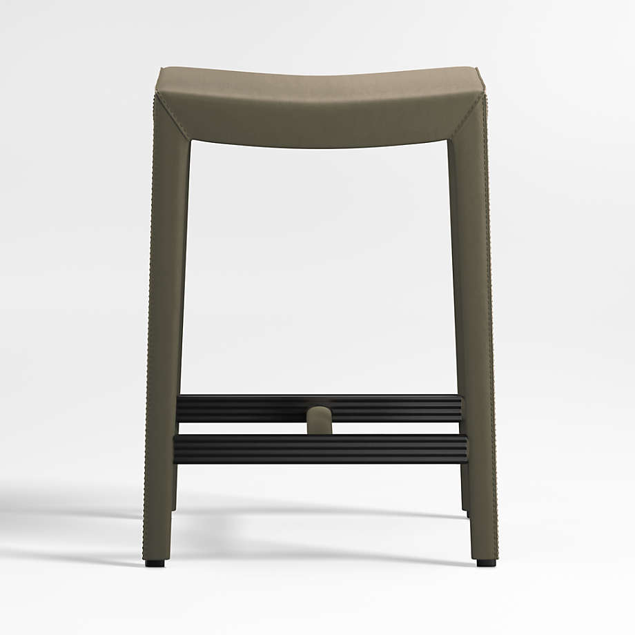 Folio Olive Green Top-Grain Leather Backless Counter Stool + Reviews ...