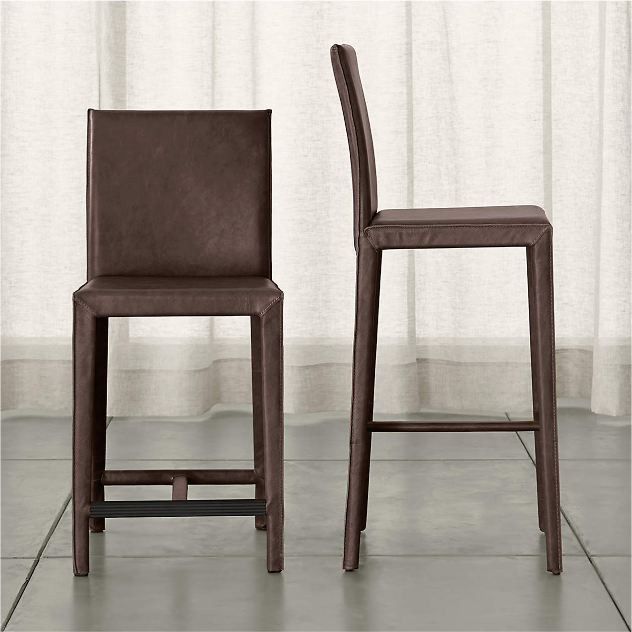 Folio Saddle Top-Grain Leather Bar Stools | Crate & Barrel