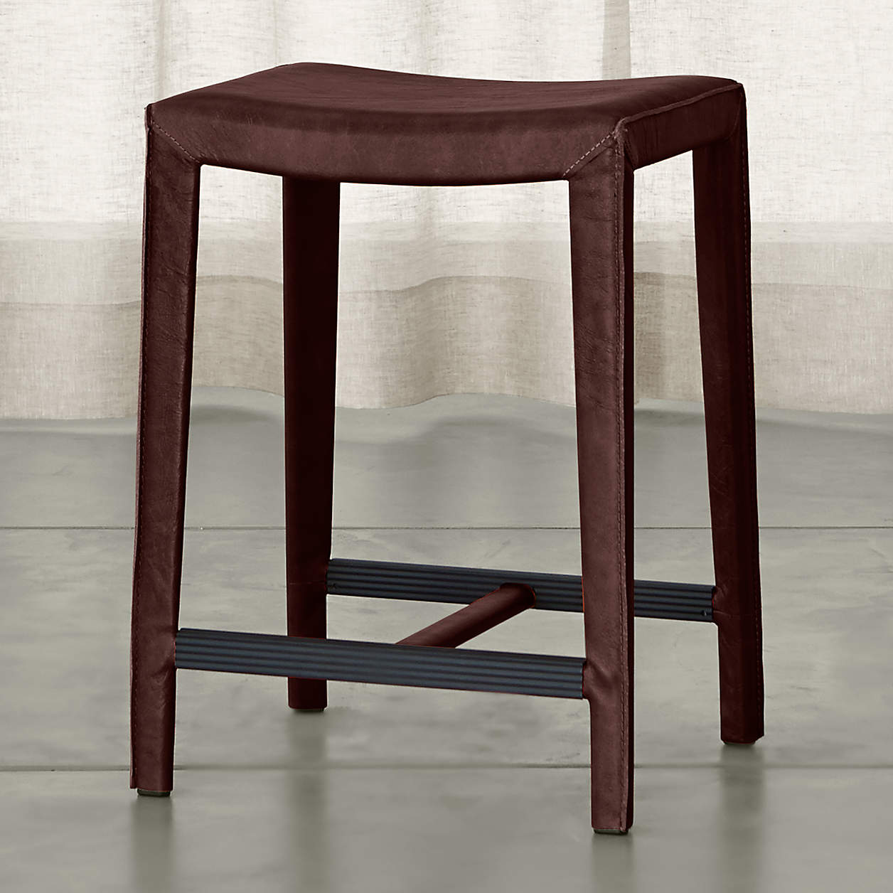 Folio Merlot Top-Grain Leather Backless Counter Stool + Reviews | Crate ...