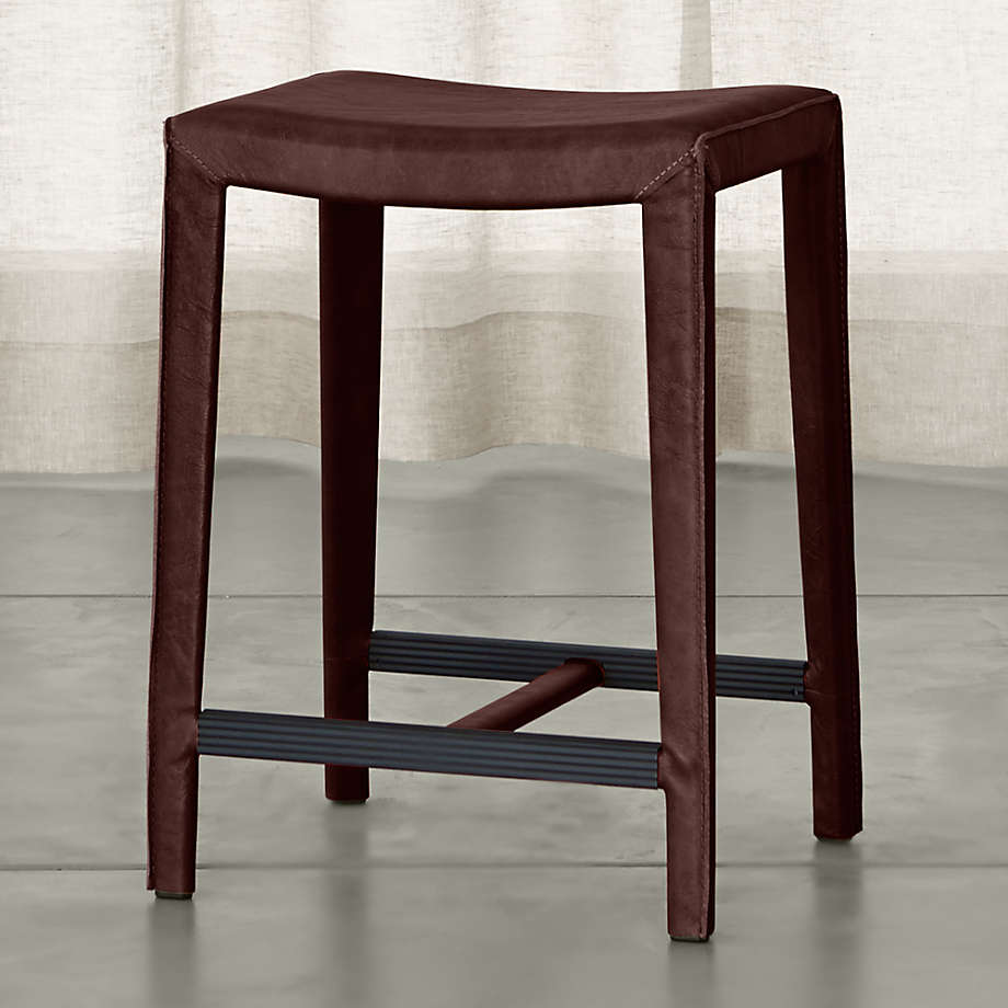 Folio Merlot Top-Grain Leather Backless Counter Stool + Reviews | Crate ...