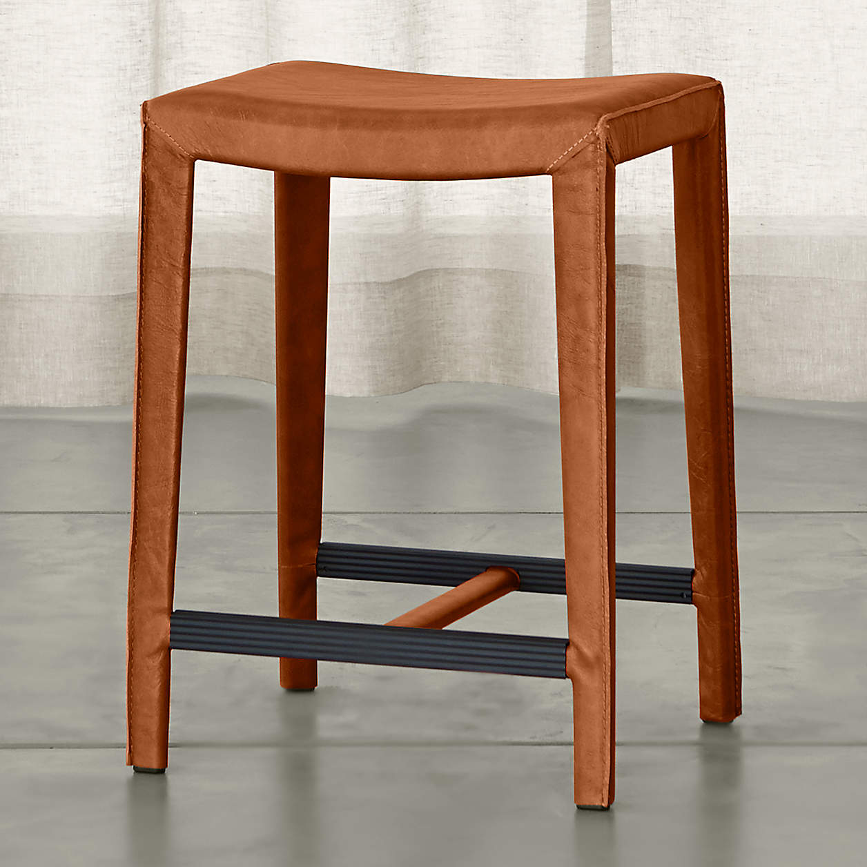 Folio Whiskey Brown Top-Grain Leather Backless Counter Stool + Reviews ...