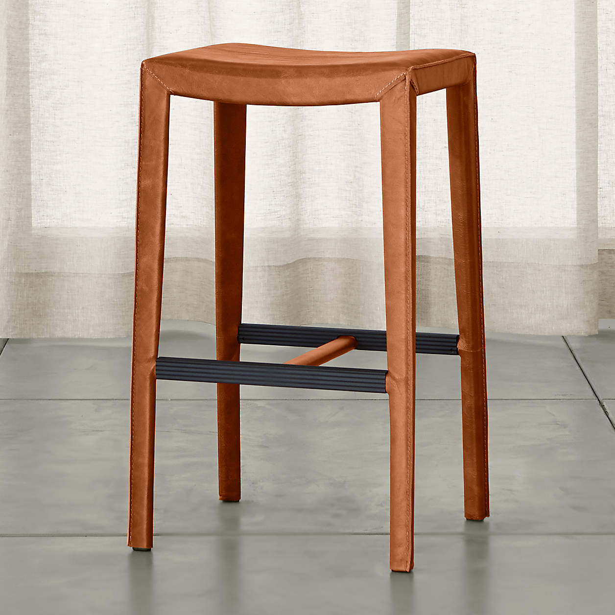 Folio Whiskey Brown Top-Grain Leather Backless Bar Stool + Reviews ...