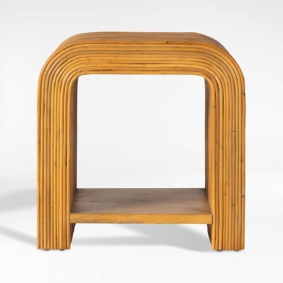 Frannie Natural Rattan and Wood End Table with Shelf | Crate & Barrel