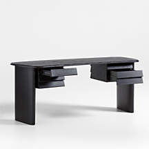 Gallerie 72.25" Black Oak Wood Curved Desk with Drawers | Crate & Barrel