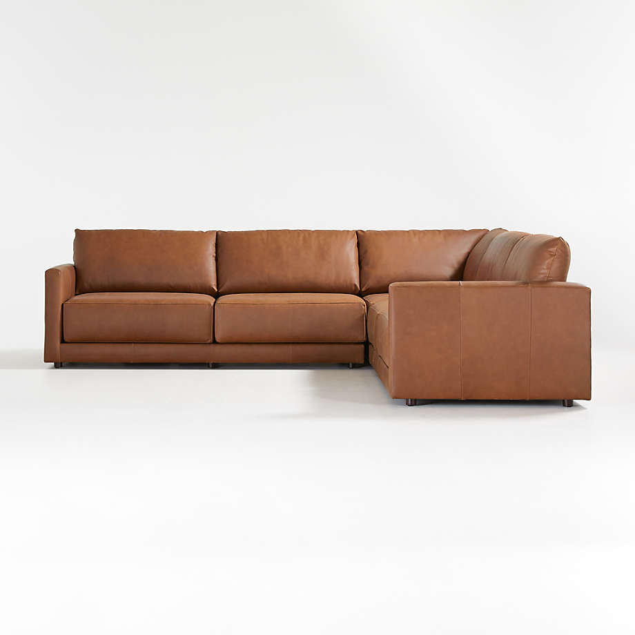 Gather Deep Leather 3-Piece Sectional Sofa + Reviews | Crate & Barrel