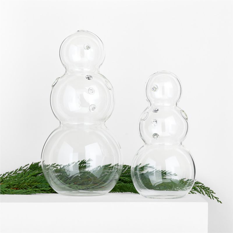 Large Clear Glass Holiday Snowman Stem Vase and Decorative Object 14 ...