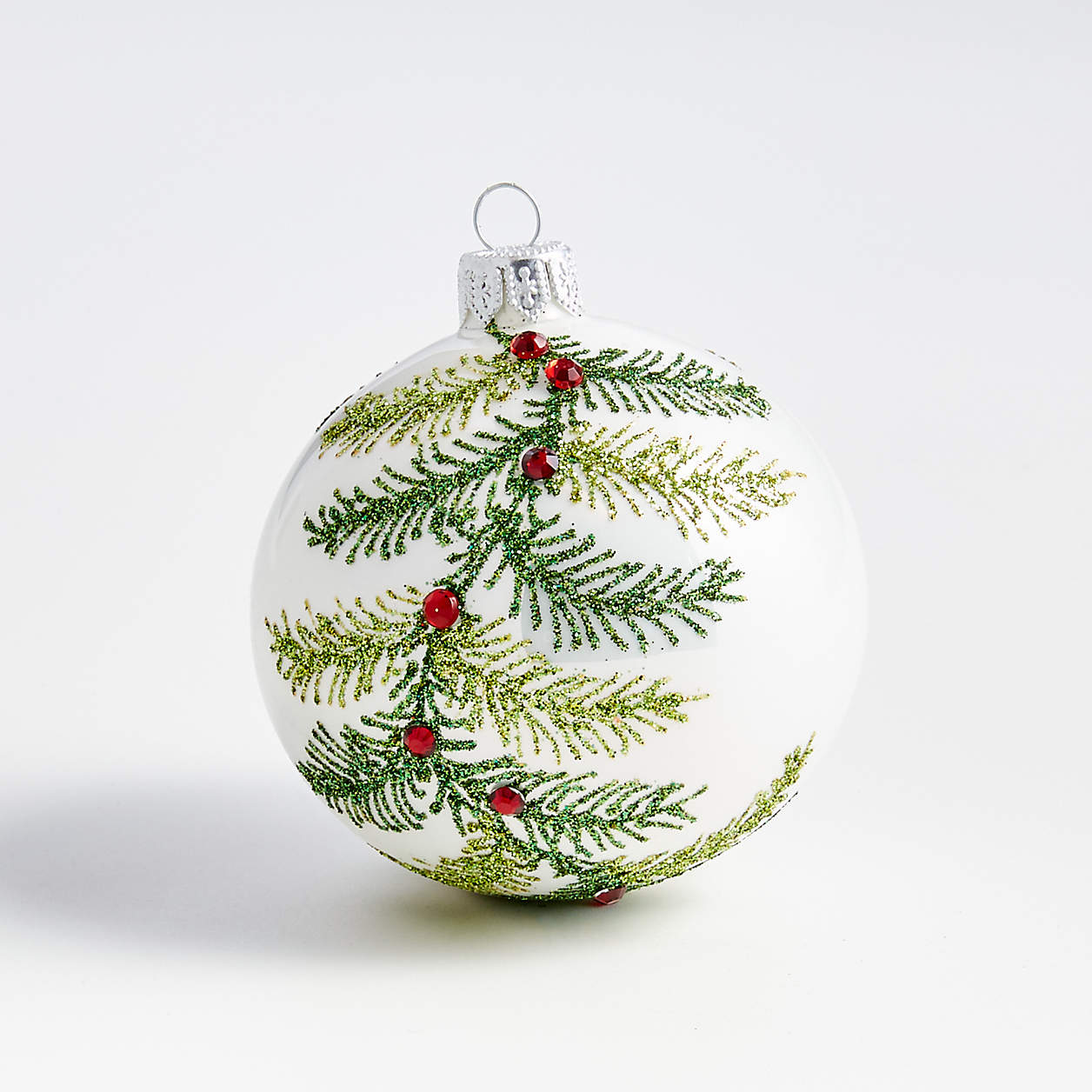 Handmade Glitter Pine Ball Christmas Tree Ornament with Red Crystals ...