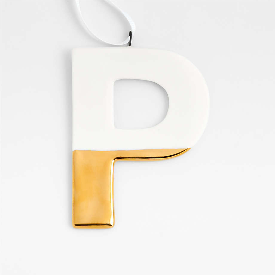 Gold-Dipped Ceramic Letter "P" Monogram Christmas Tree Ornament ...