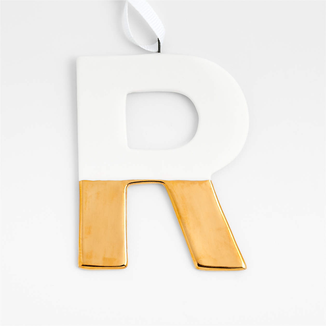 Gold-Dipped Ceramic Letter "R" Monogram Christmas Ornament | Crate & Barrel