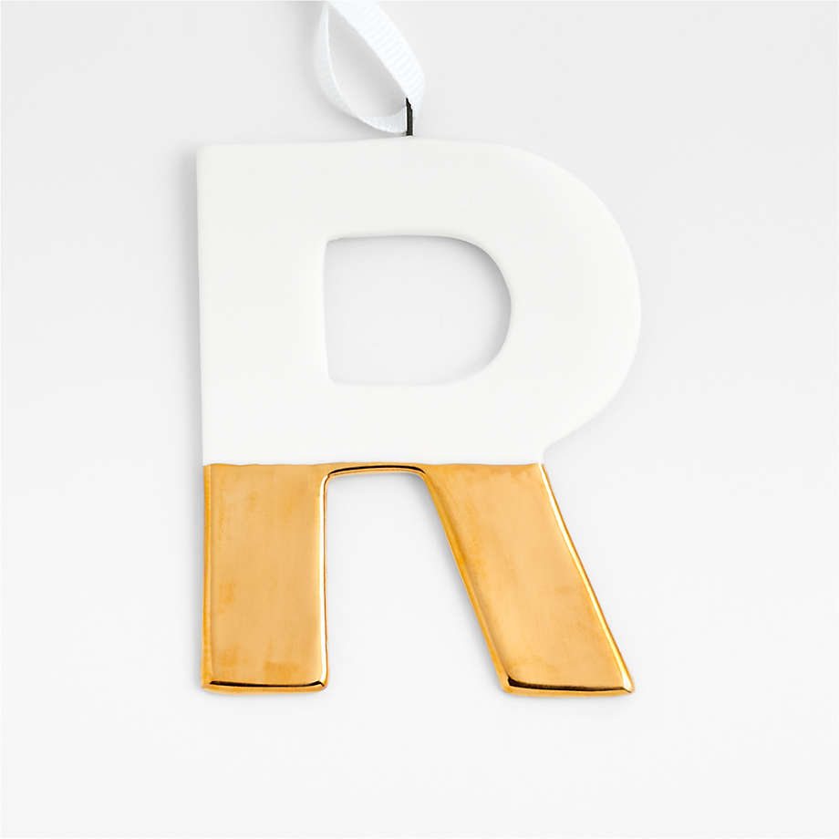 Gold-Dipped Ceramic Letter "R" Monogram Christmas Ornament | Crate & Barrel