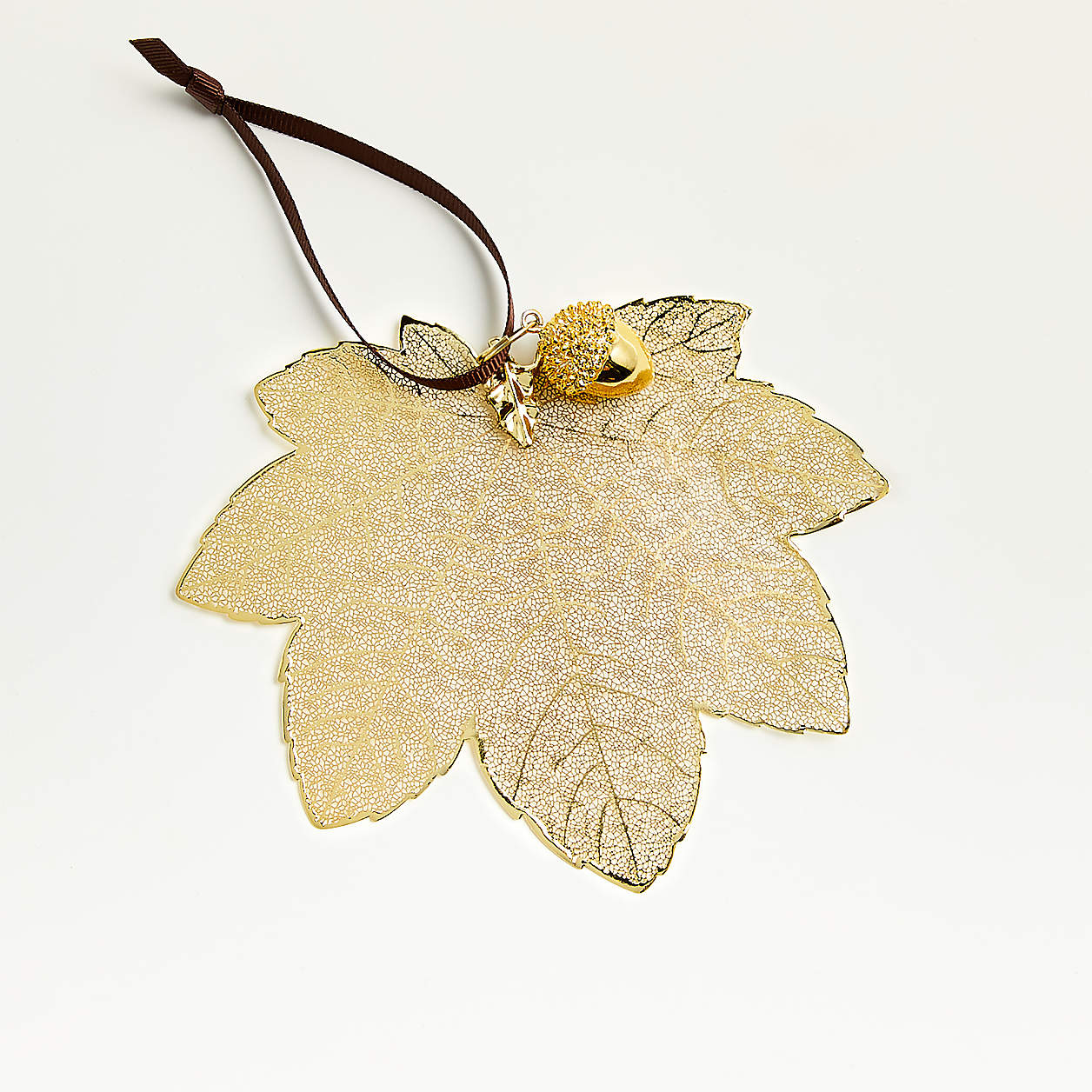 Gold Maple Leaf Christmas Tree Ornament with Acorn | Crate & Barrel