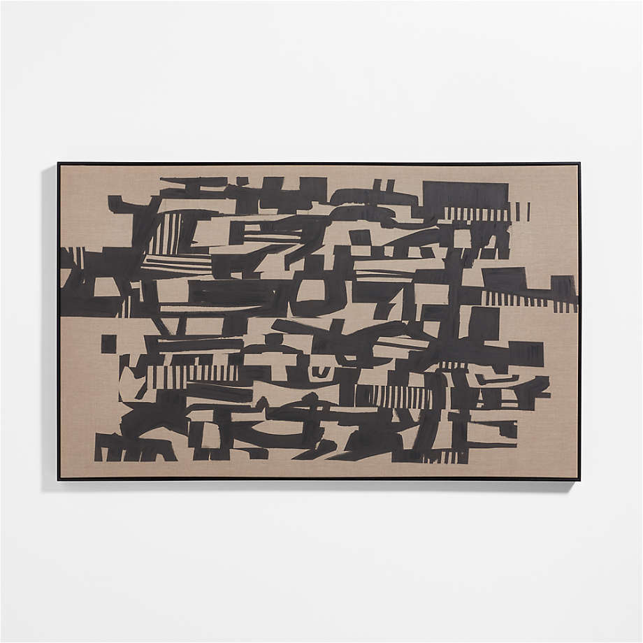 "Graphic Remix 1" Framed Black & Beige Abstract Wall Art Print 47"x77 ...
