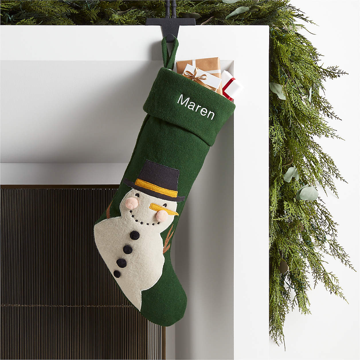 Green Felt Snowman Personalized Kids Christmas Stocking + Reviews ...