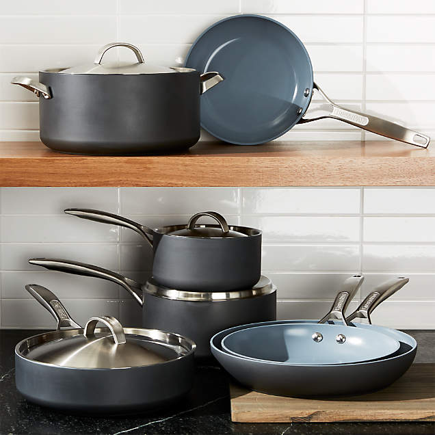 Greenpan GP5 Taupe Hard-Anodized Ceramic Non-Stick 14-Piece Cookware Set + Reviews | Crate & Barrel
