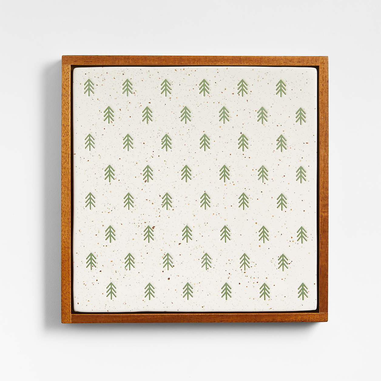 Green Trees with Wood Frame Trivet | Crate & Barrel