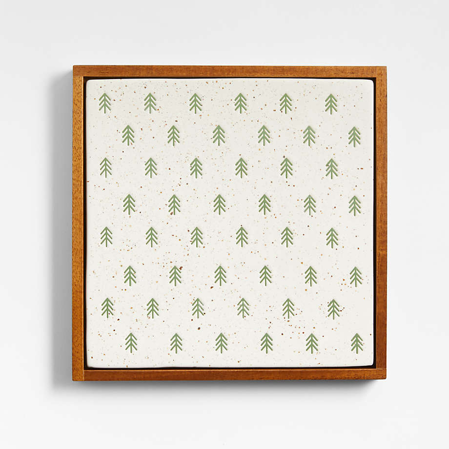 Green Trees with Wood Frame Trivet | Crate & Barrel