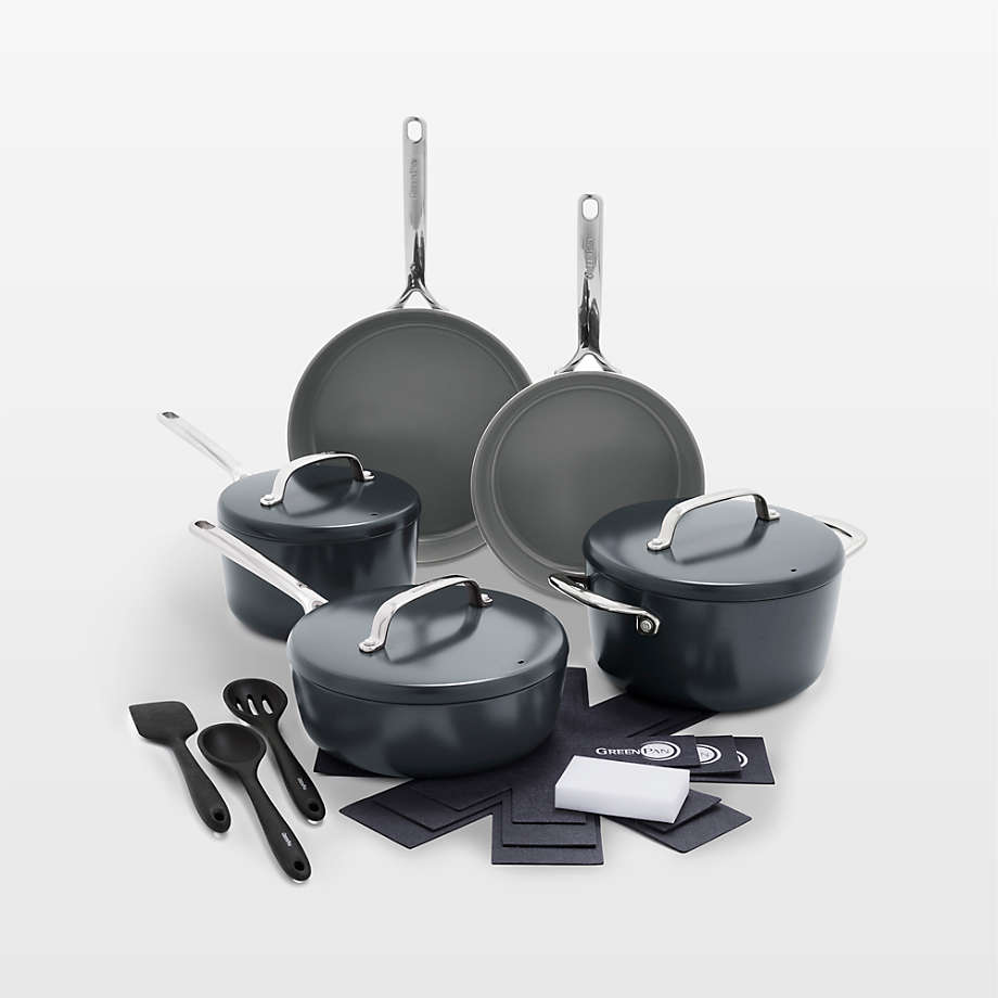 Greenpan GP5 Slate Grey Hard-Anodized Ceramic Non-Stick 14-Piece Cookware Set + Reviews | Crate ...
